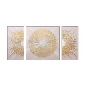 Set of 3 Gold Shiny Abstract Art Heavy Texture Pink Abstract Painting ...