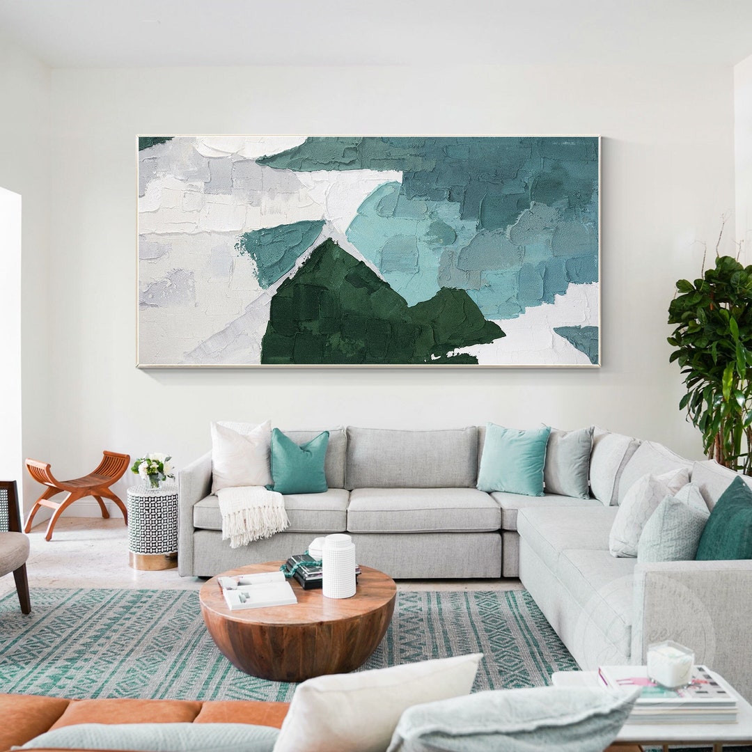 Teal Green Abstract Painting Original Textured Art Dark Green Acrylic ...