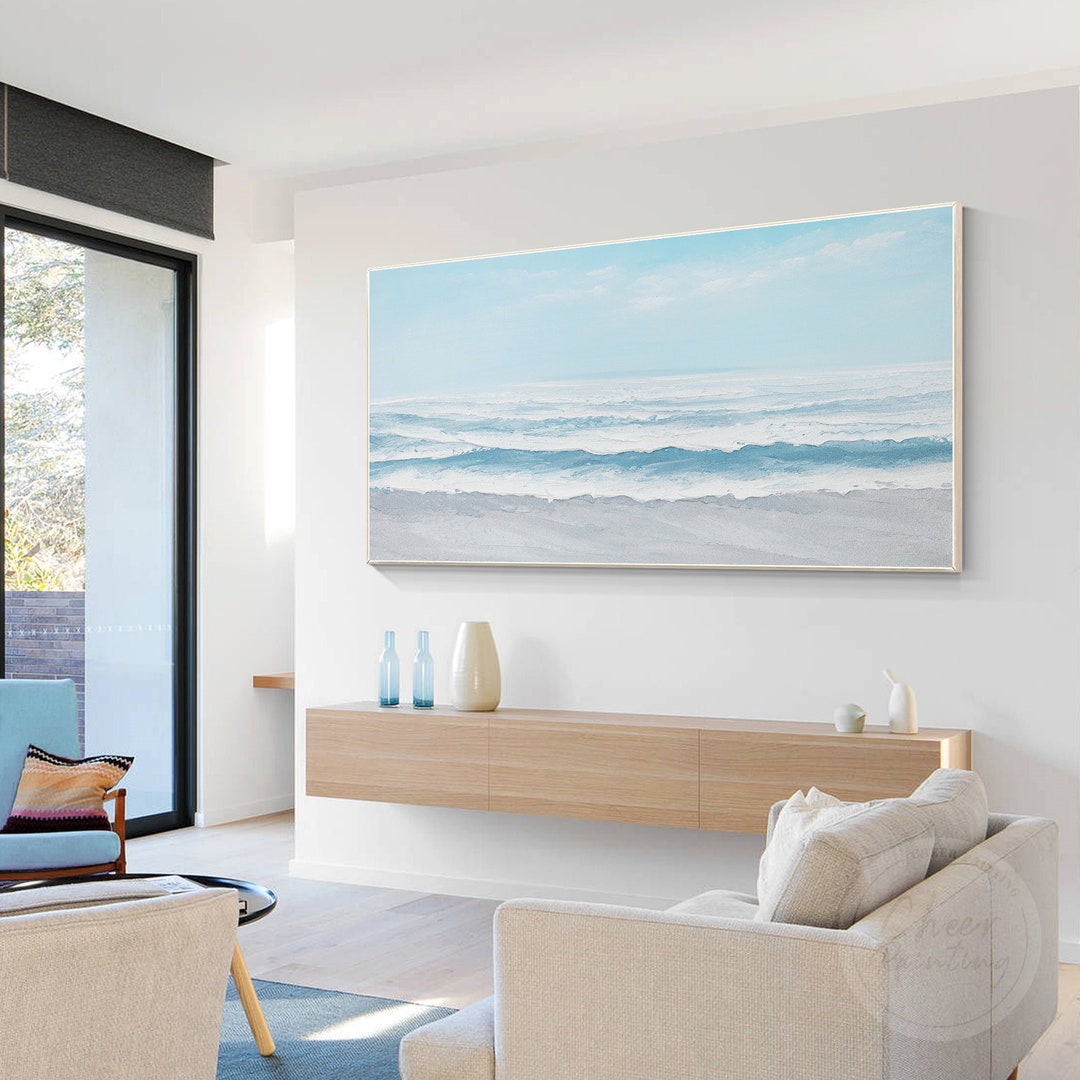 Light Blue Seascape Painting: 3D Textured Ocean Wave Art - Etsy