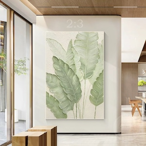 Organic-style Tree Leaf Painting 3D Textured Art Banana Leaf Botanical Wall Art Abstract ...