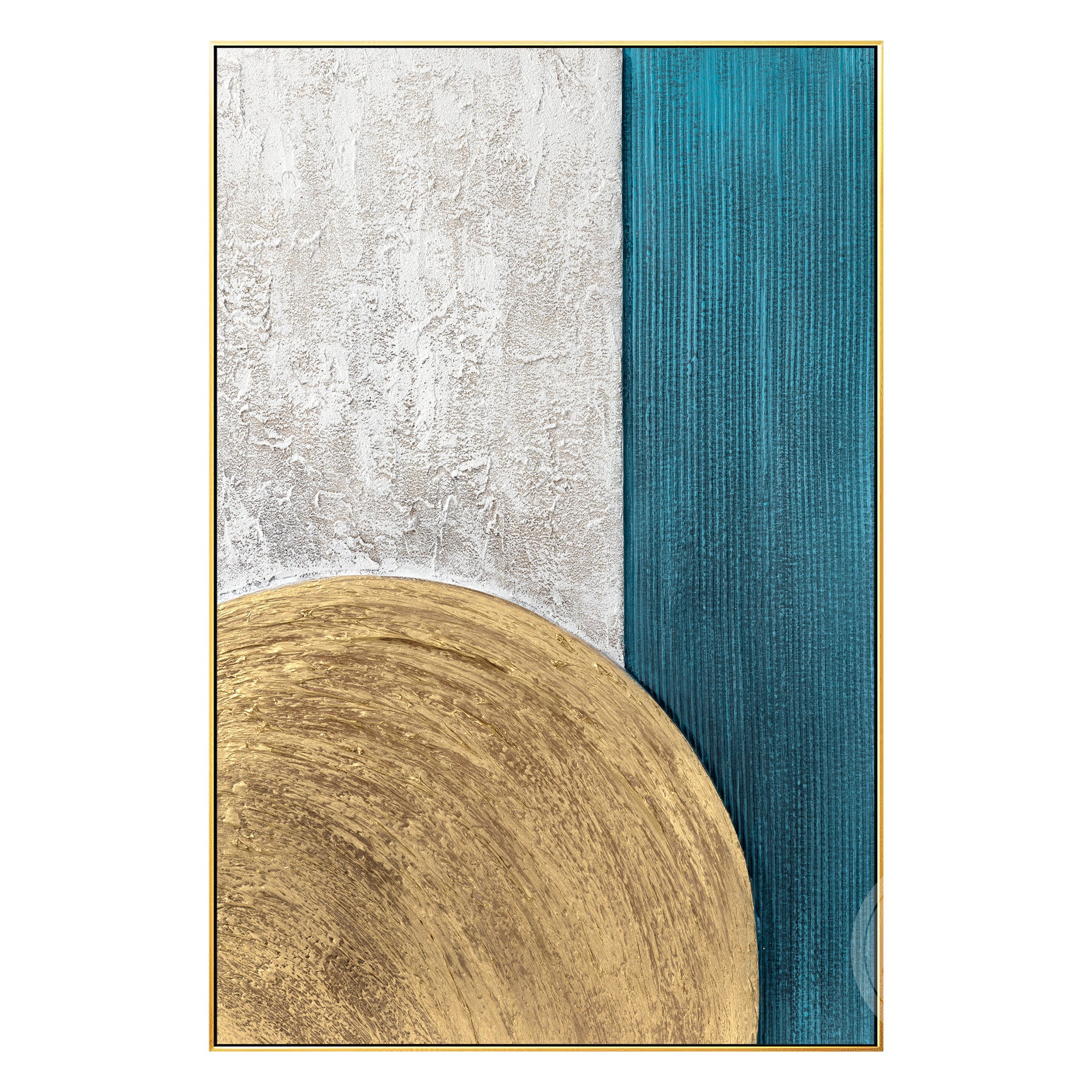 Teal Painting Abstract Art Gold Circle Painting 3D Textured - Etsy