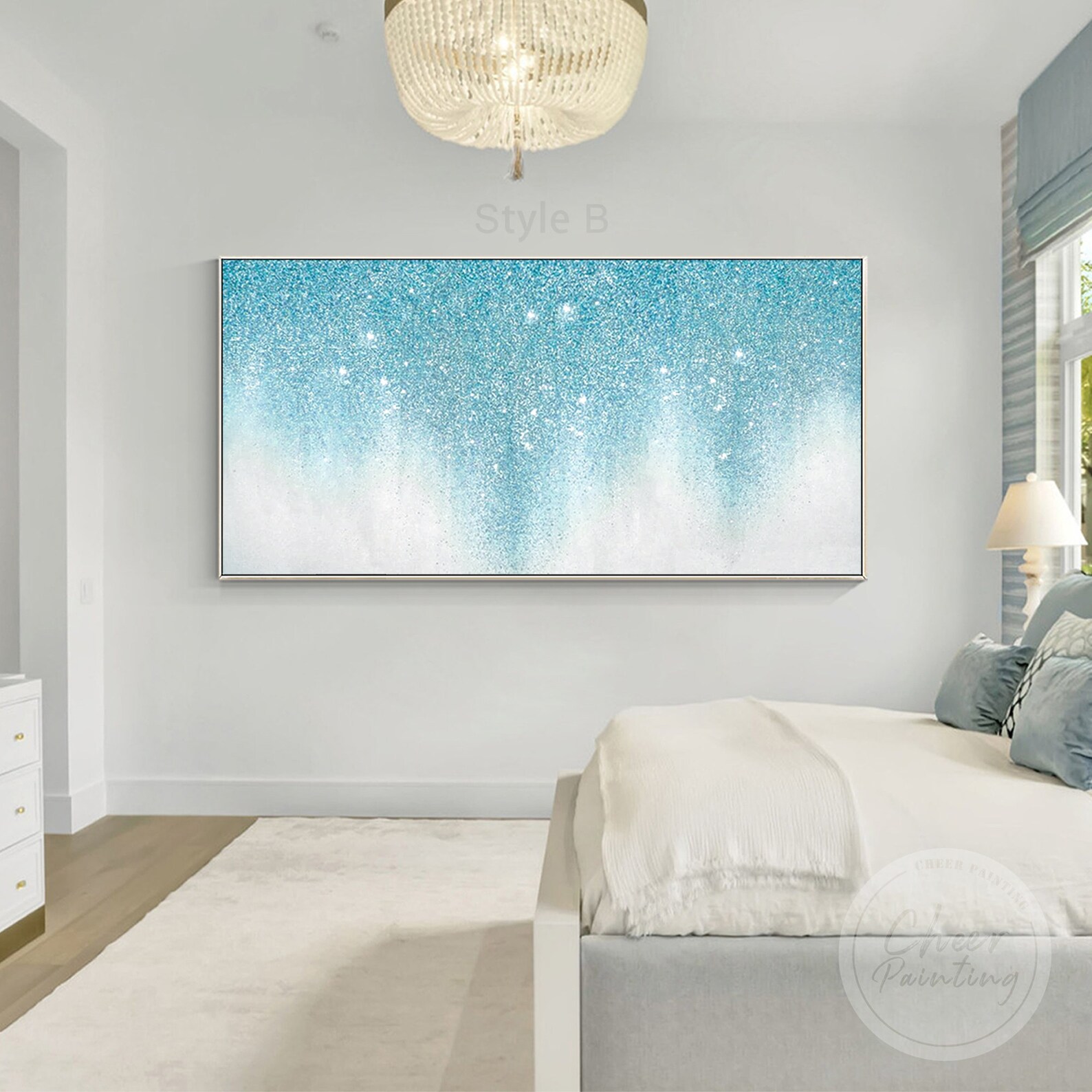Light Blue Wall Art Pink Modern Abstract Shiny Painting Silver - Etsy