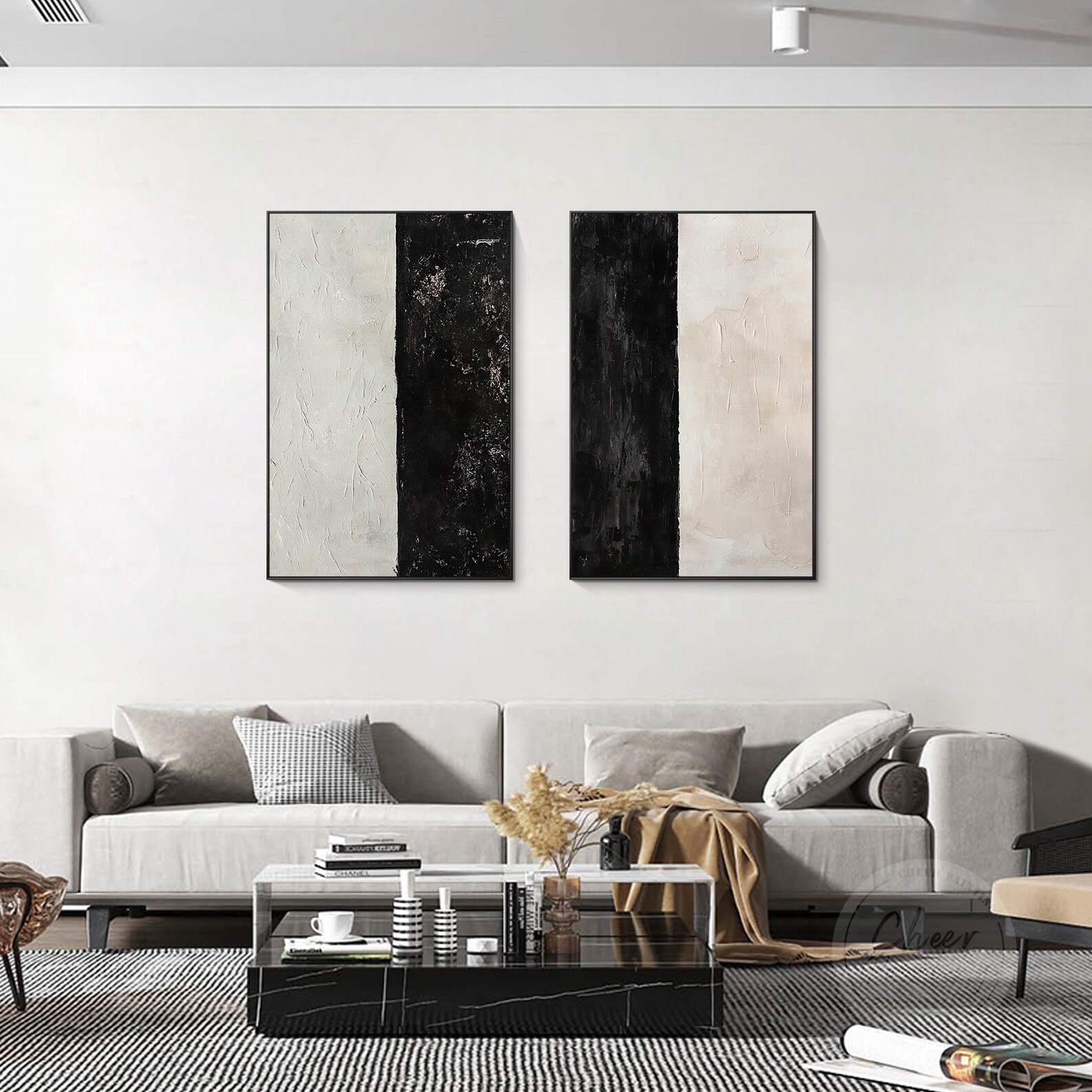 Set of 2 Hand Painted Modern Abstract Wall Art Original Black - Etsy