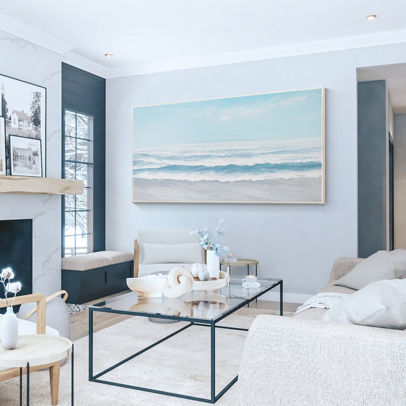 Light Blue Seascape Painting: 3D Textured Ocean Wave Art - Etsy