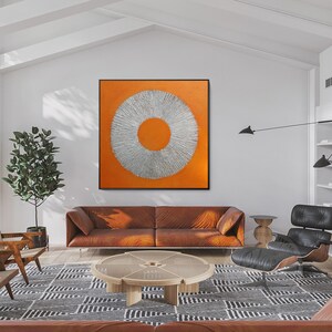 Modern Orange Abstract Silver Ring Framed Wall Art Hand Painted ...