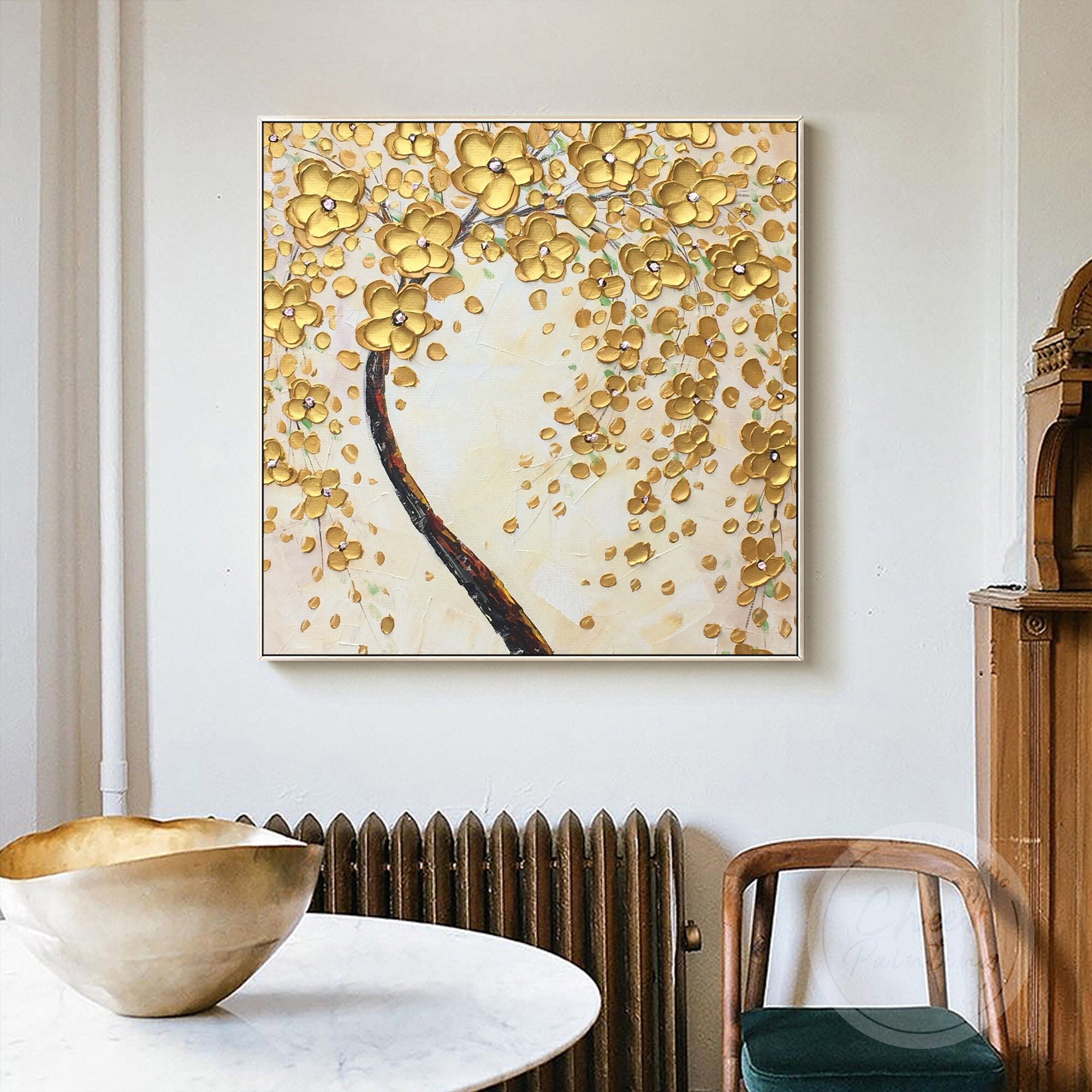 Golden Flower Tree Pianting3d Texture Abstract - Etsy