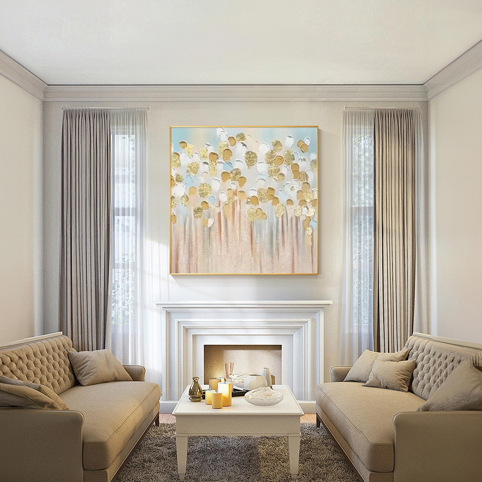 Gold Leaf Flower Painting: Large Square Canvas Wall Art - Etsy
