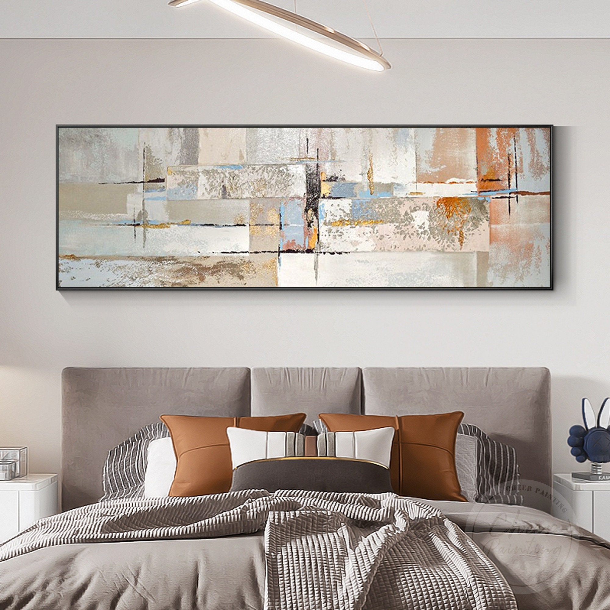 Original Acrylic Heavy Texture Painting Silver Leaf Large Framed ...