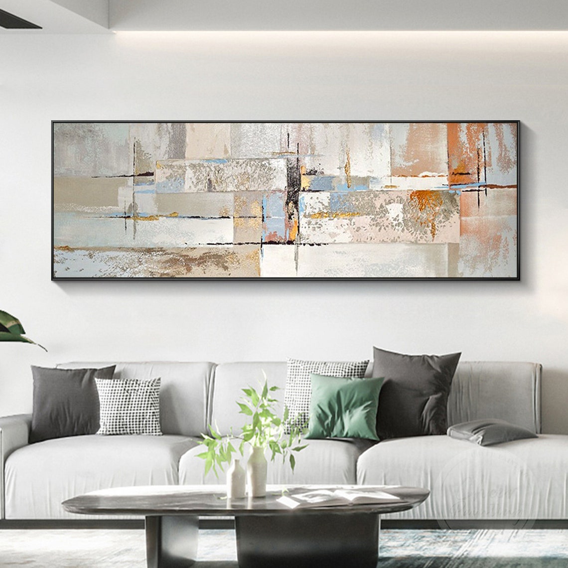 Original Acrylic Heavy Texture Painting Silver Leaf Large Framed ...