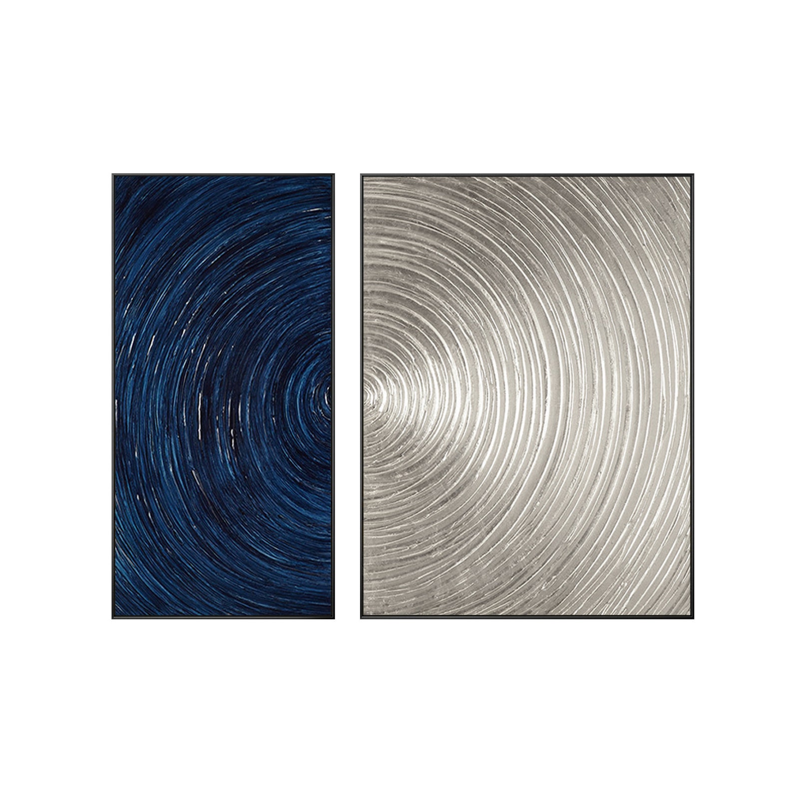 Set of 2: Navy Blue & Silver Circle Abstract Framed Art - Etsy