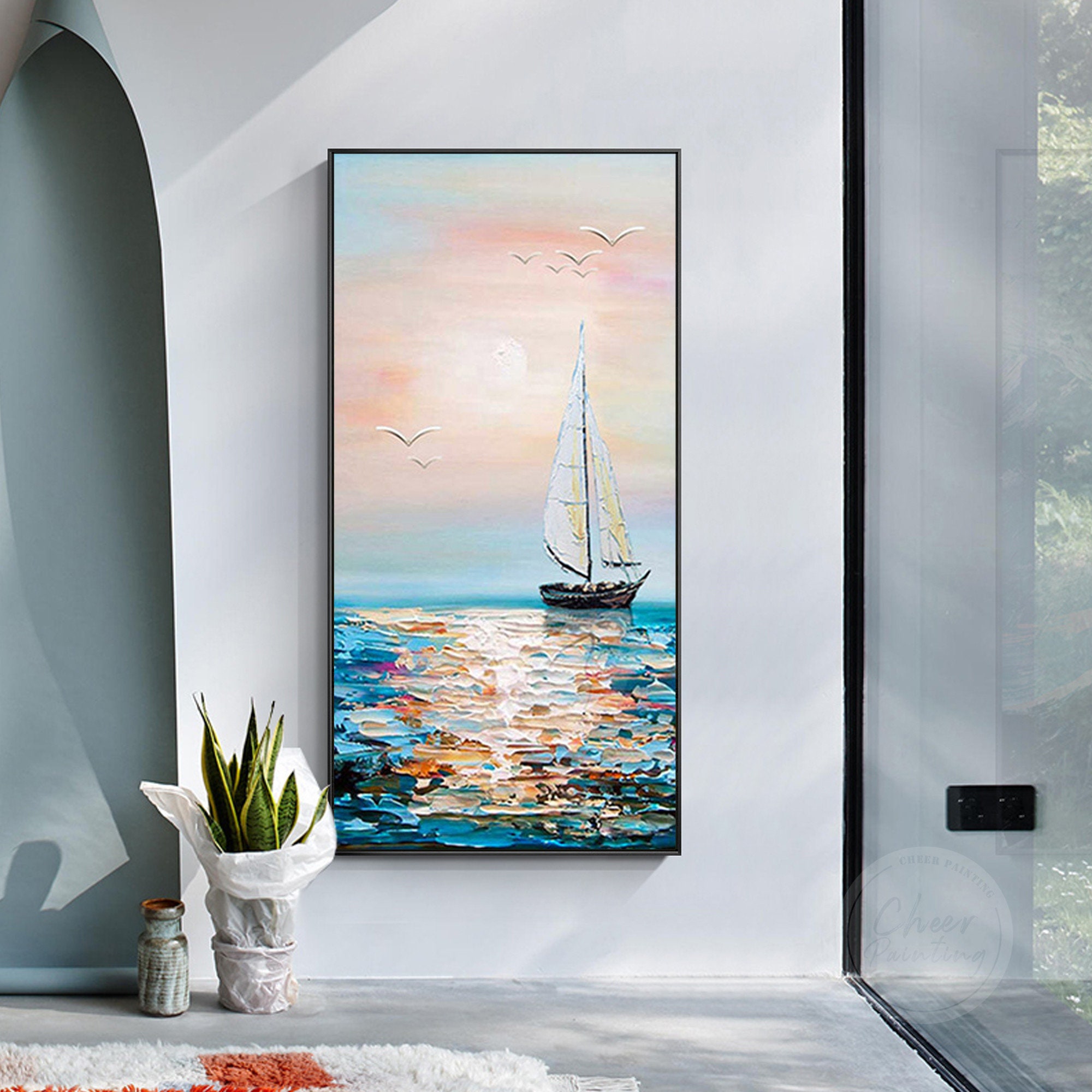 Sailboat Abstract Artoriginal Sunset Seascape - Etsy