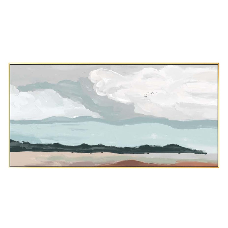 Original Light Blue Sky Oil Painting: Abstract Cloud Landscape, Framed ...