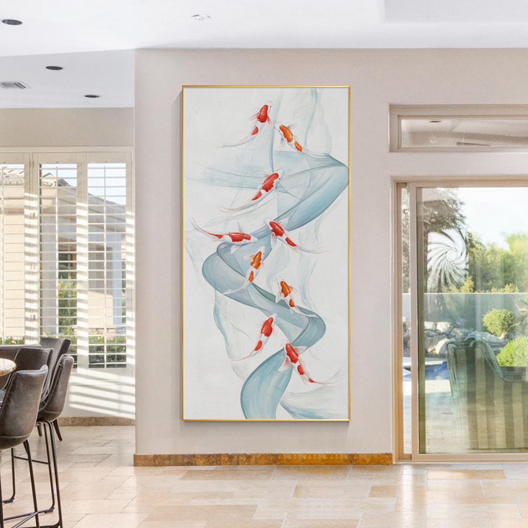 9 Koi Feng Shui Painting Rectangular Red Orange Fish Acrylic Painting ...