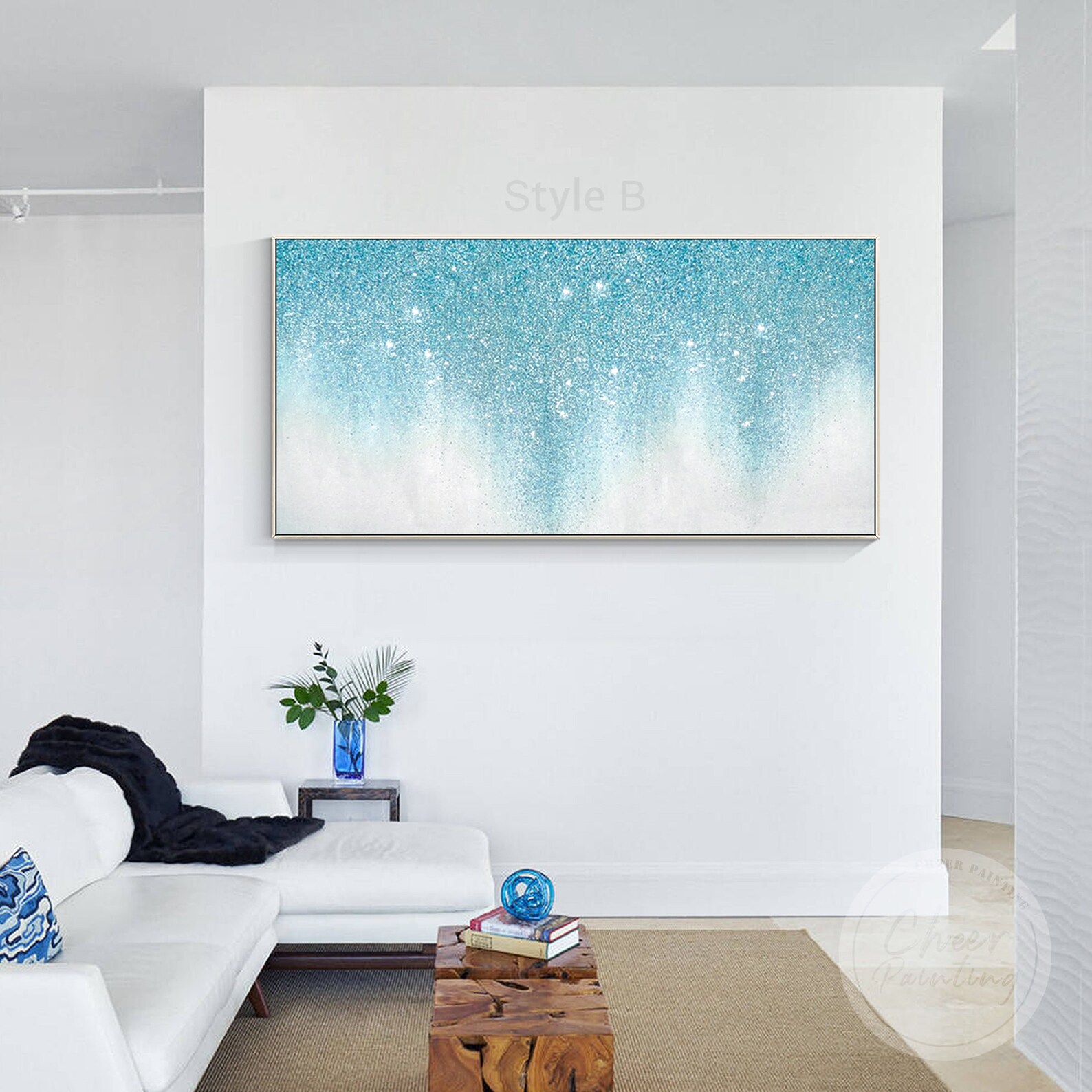 Light Blue Wall Art Pink Modern Abstract Shiny Painting Silver - Etsy