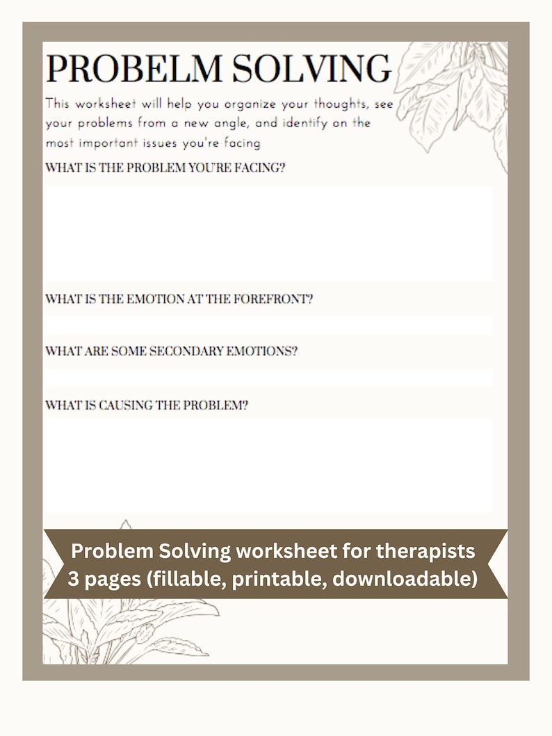 Problem Solving Therapy Worksheet (printable, Editable, Downloadable ...