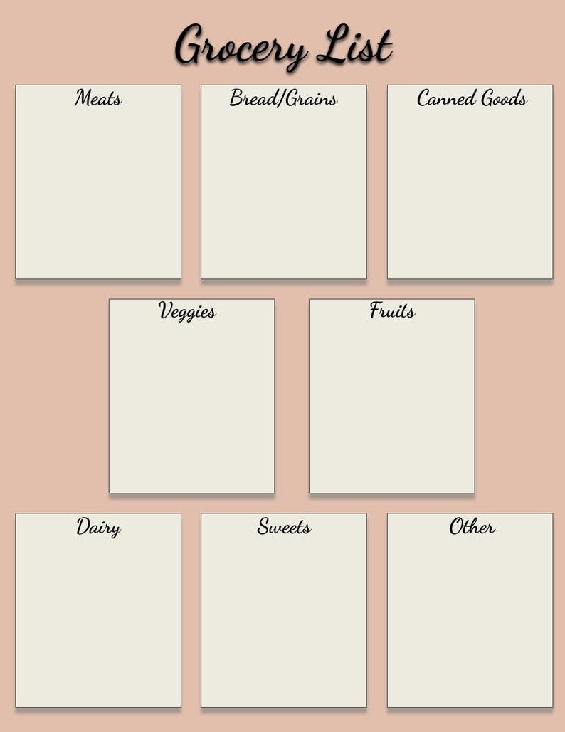 Weekly Grocery List Printable - Etsy