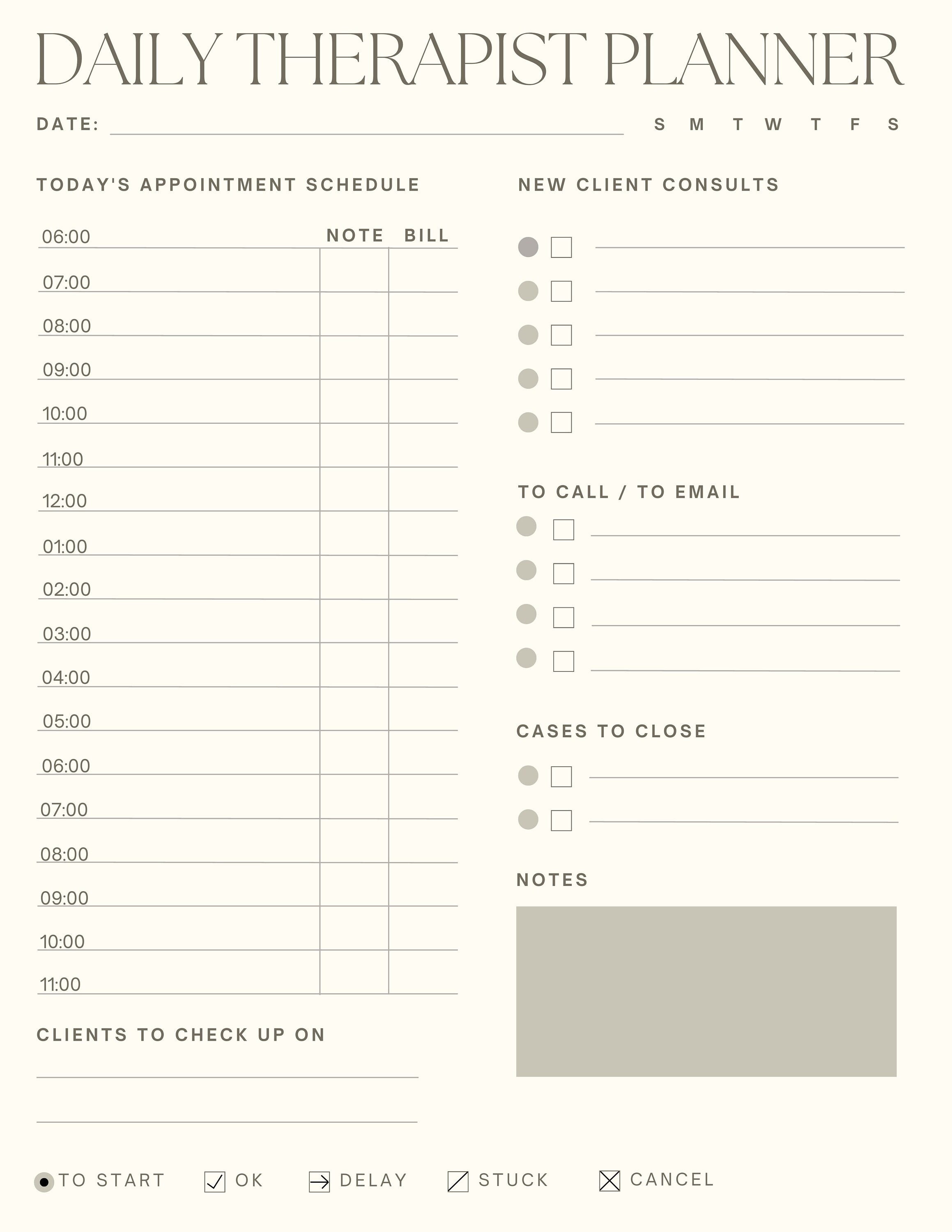 Therapist Daily Weekly Appointment Planner, Daily/weekly Clinical ...