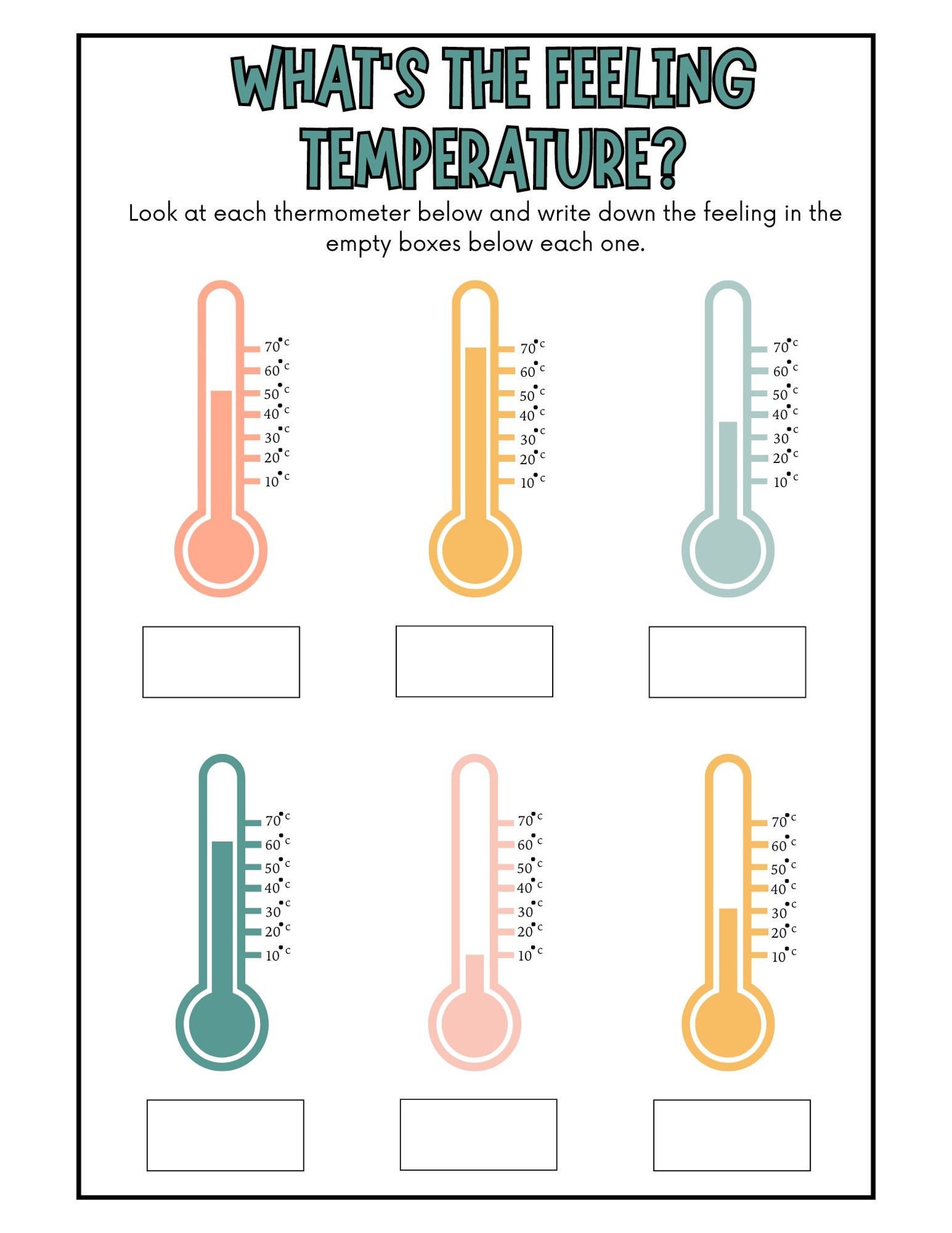 Feelings Thermometer SEL Activity Printable for Therapists/school ...