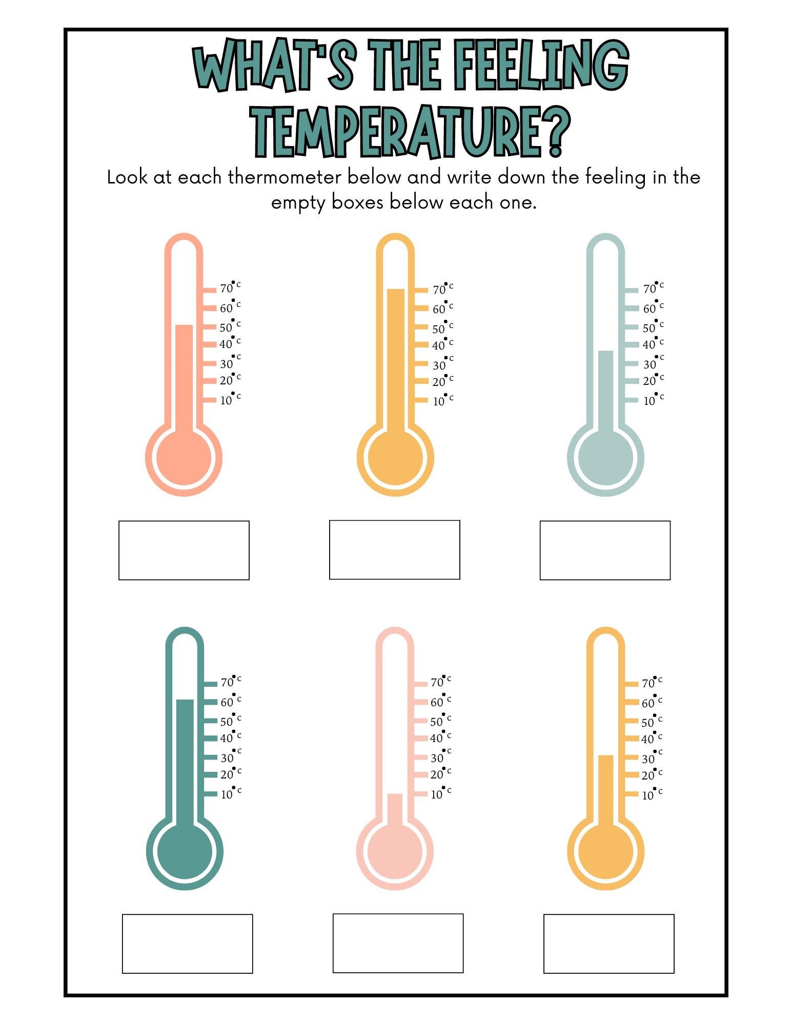Feelings Thermometer SEL Activity Printable for Therapists/school ...