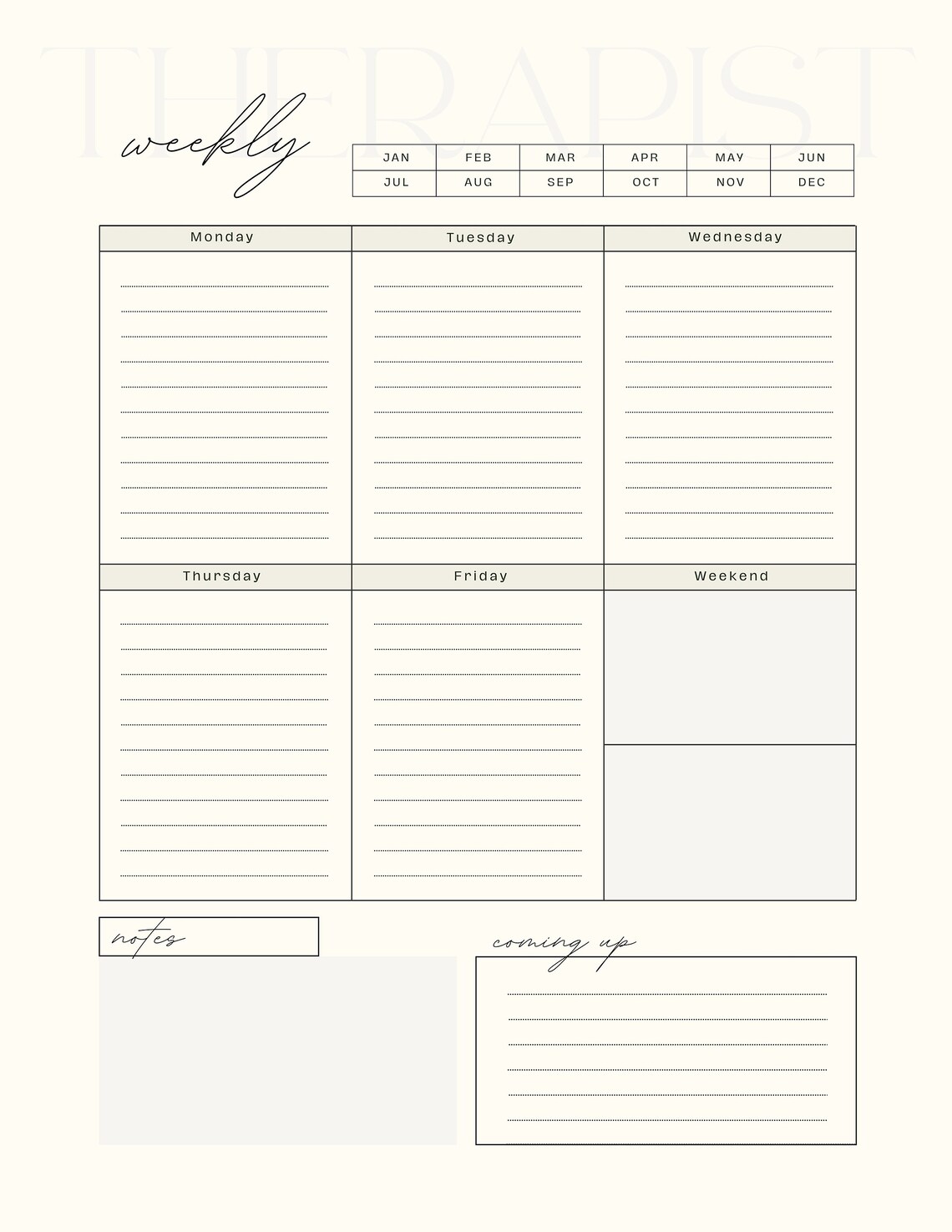 Therapist Daily Weekly Appointment Planner, Daily/weekly Clinical ...