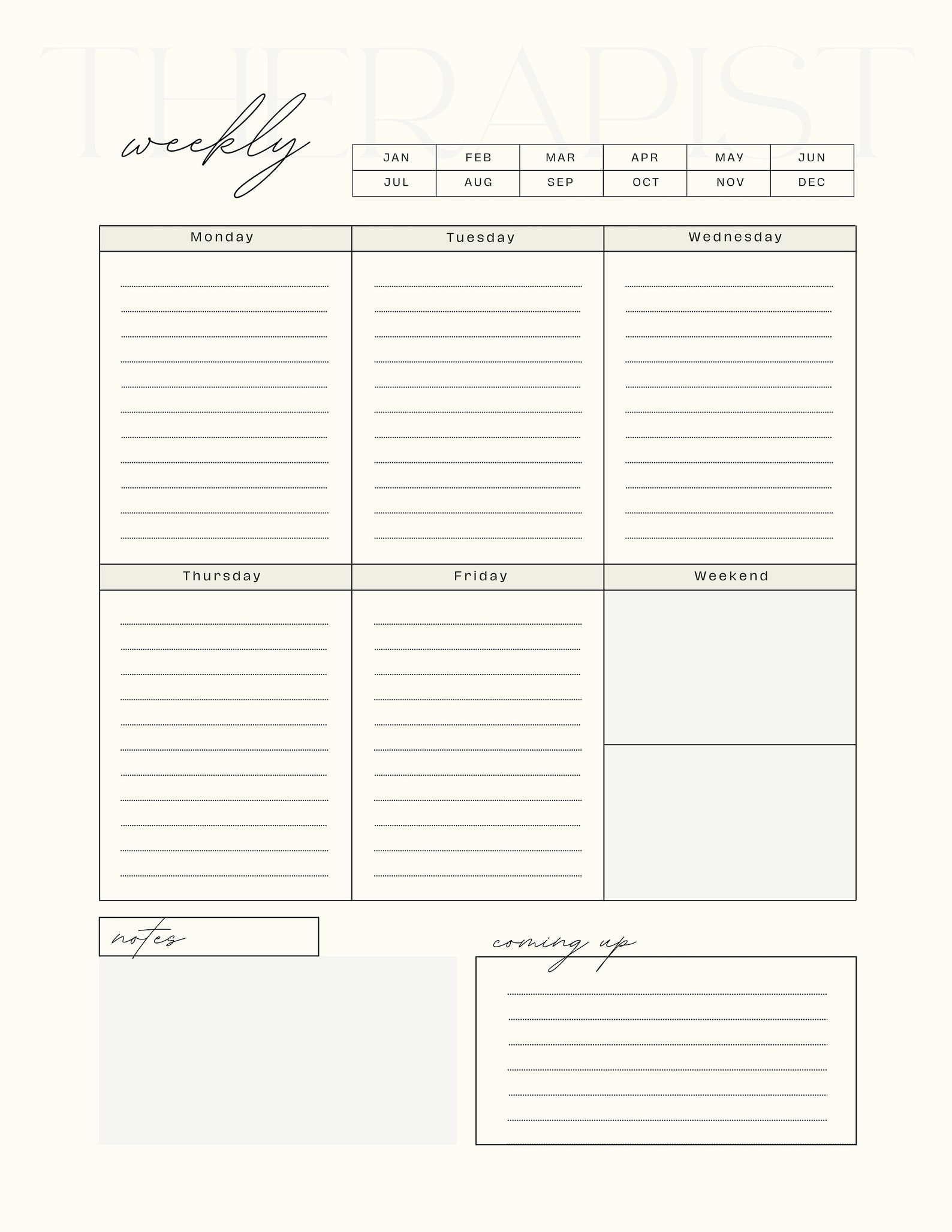 Therapist Daily Weekly Appointment Planner, Daily/weekly Clinical ...