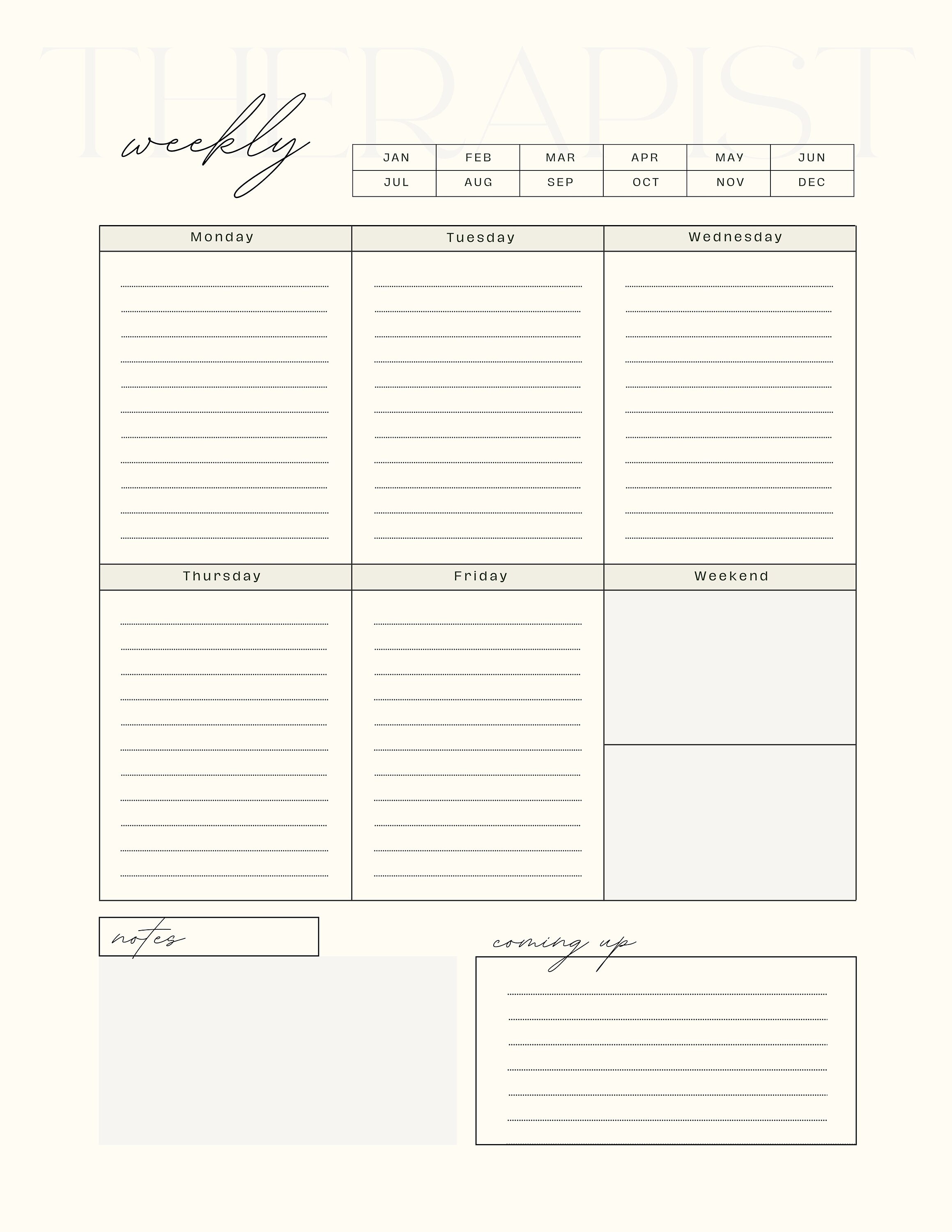 Therapist Daily Weekly Appointment Planner, Daily/weekly Clinical ...