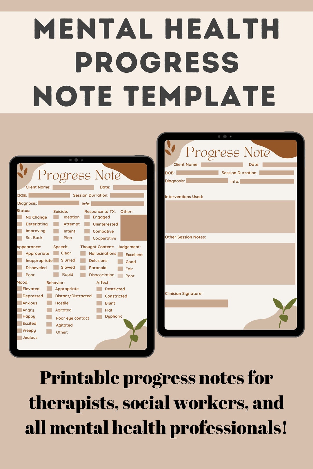 Progress Notes for Therapists, Printable Template, Client Progress Note ...
