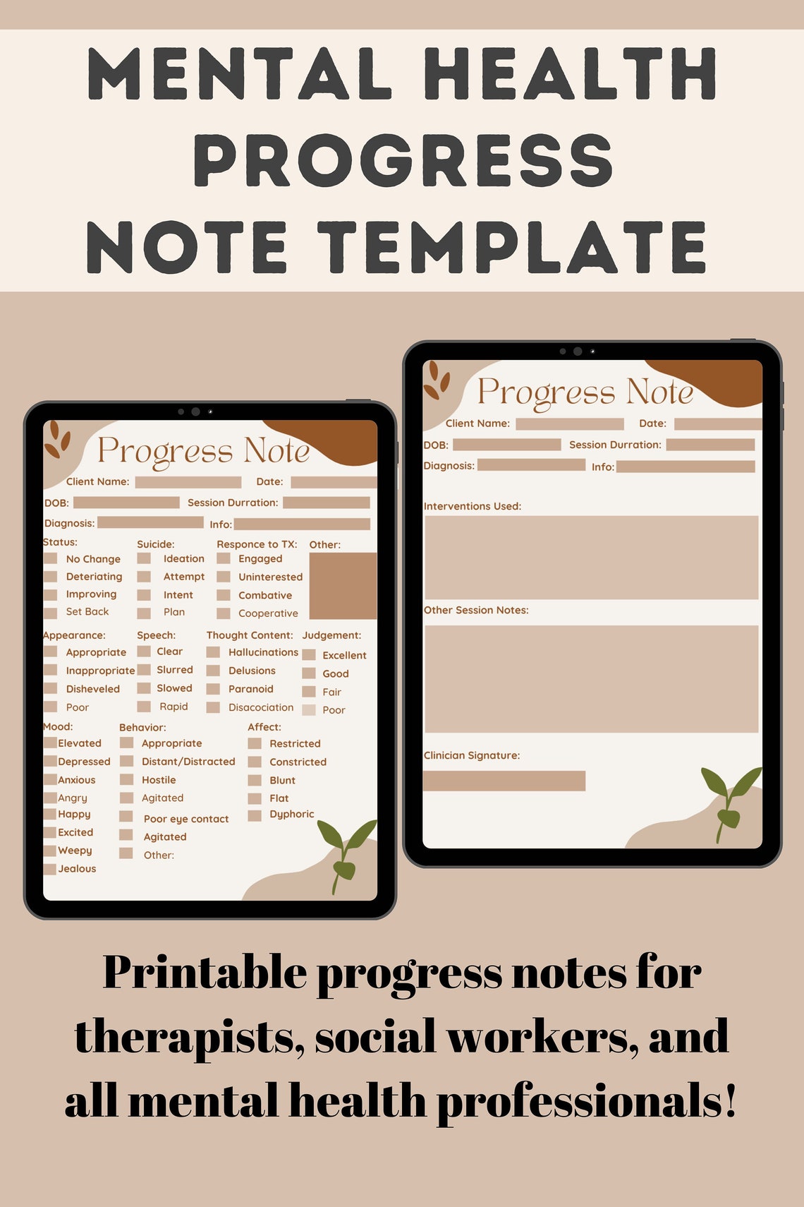 Progress Notes for Therapists, Printable Template, Client Progress Note ...