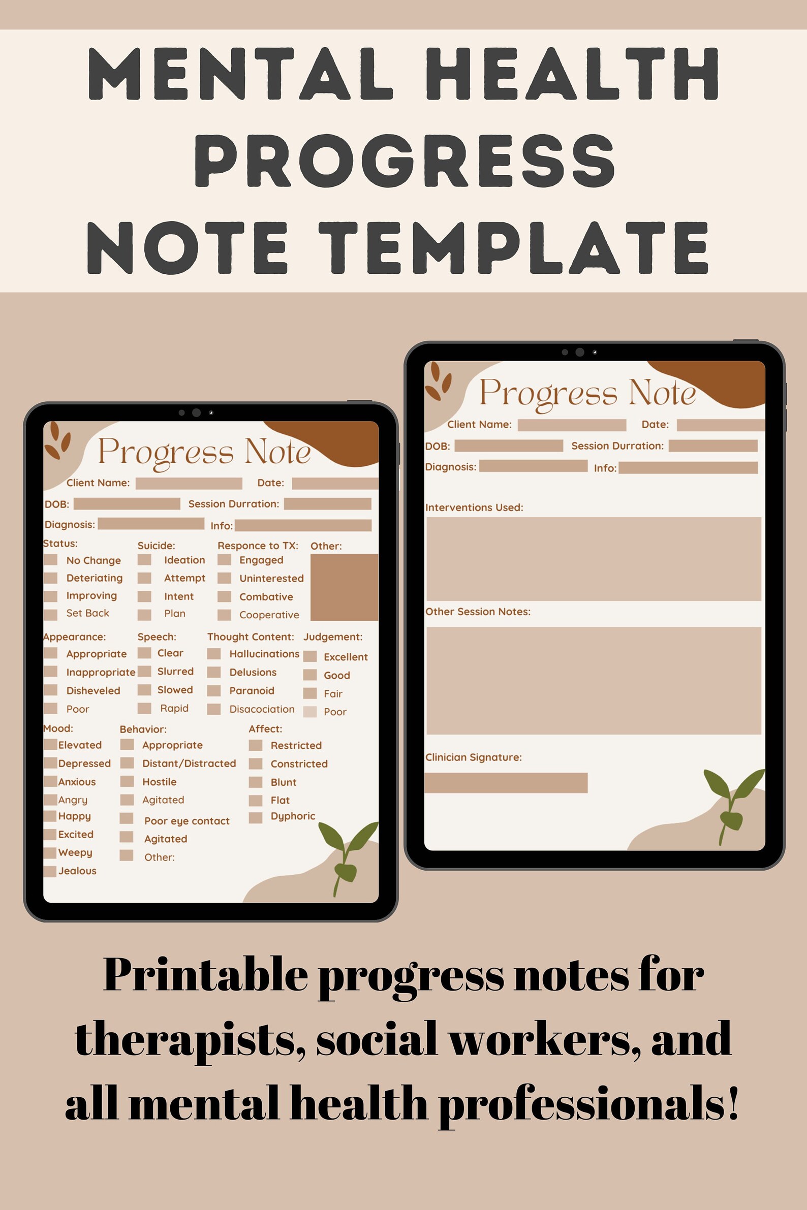 Progress Notes for Therapists, Printable Template, Client Progress Note ...