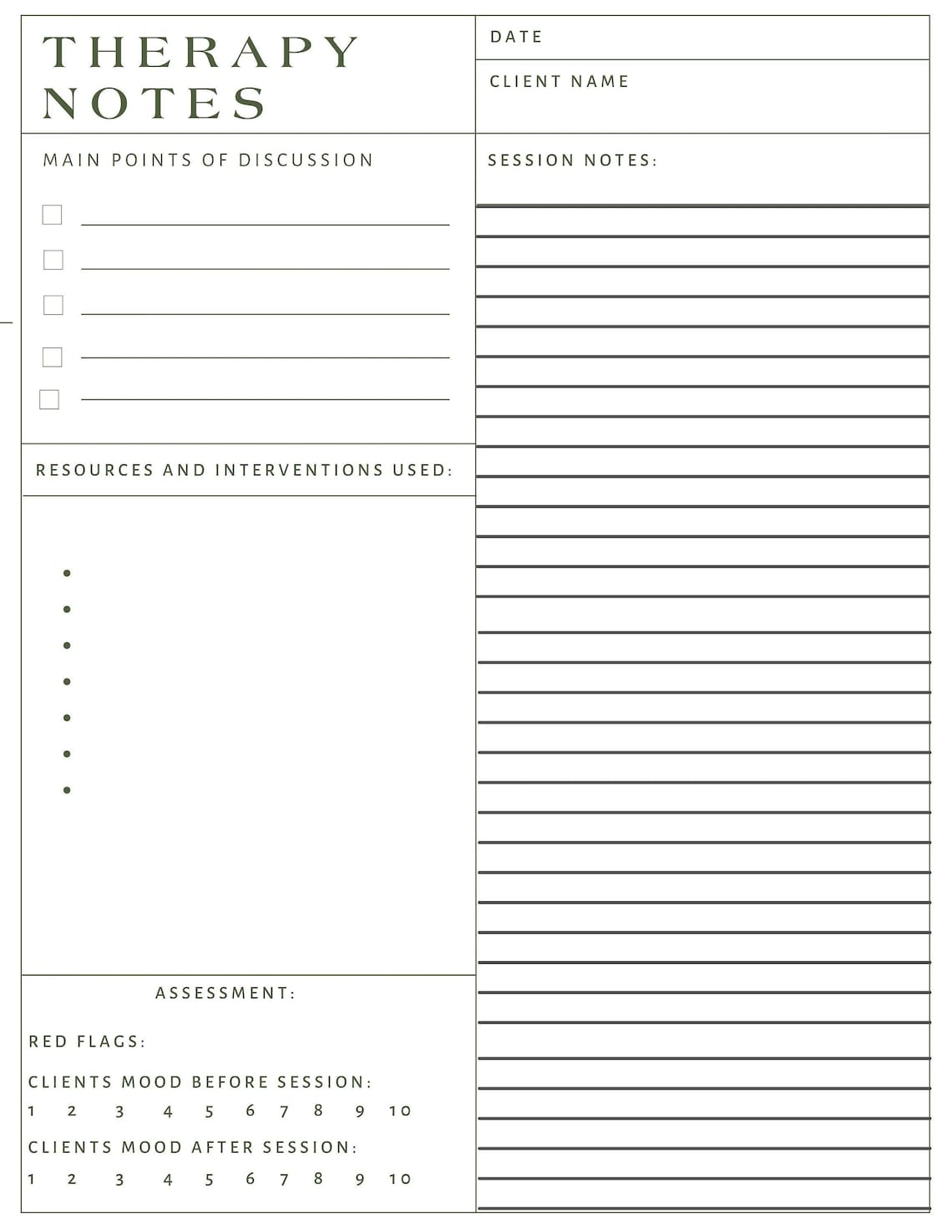 Therapist Note Sheets, Therapist Worksheet, Therapist Note Template ...