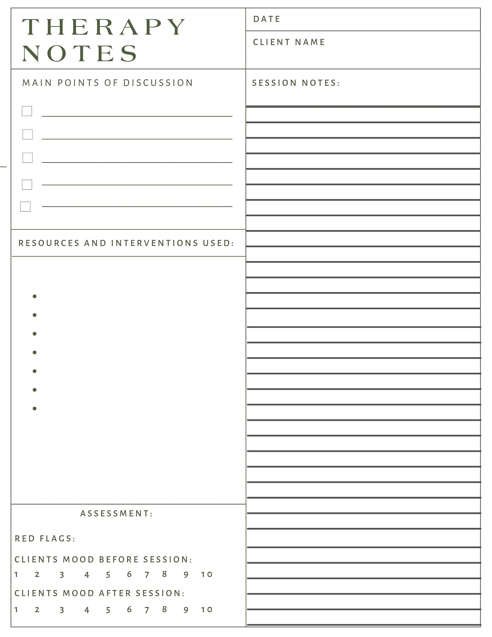Therapist Note Sheets, Therapist Worksheet, Therapist Note Template ...