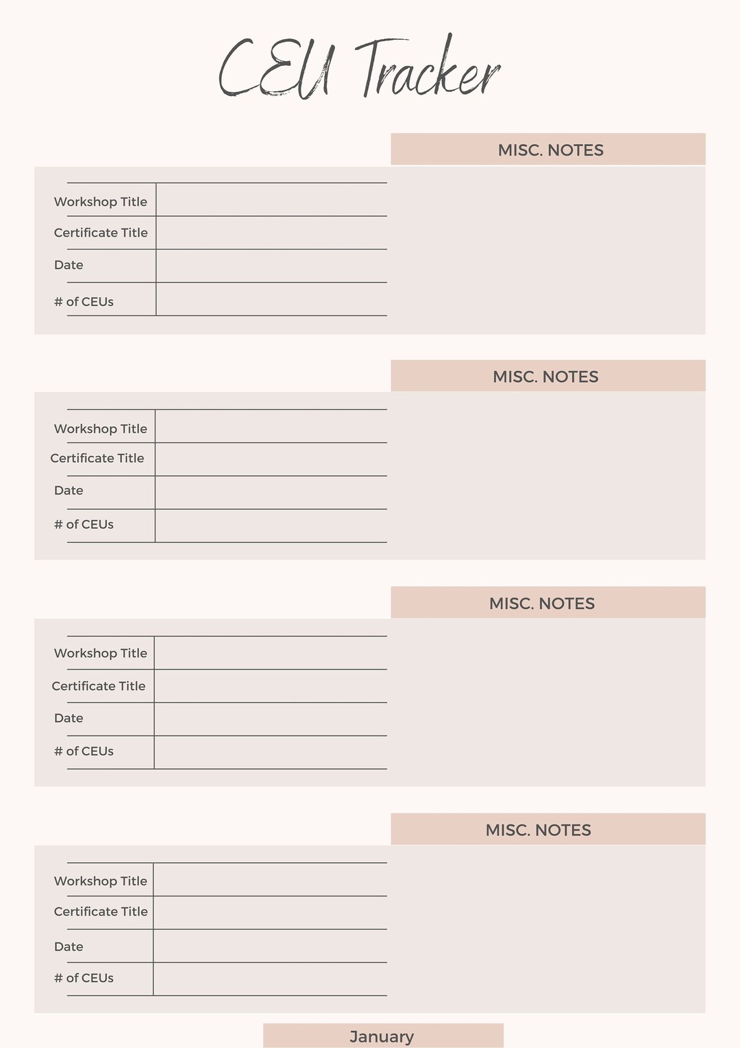 Ceu Tracker | Ceu Log | Therapy Worksheet | Planner Insert | Worksheet ...