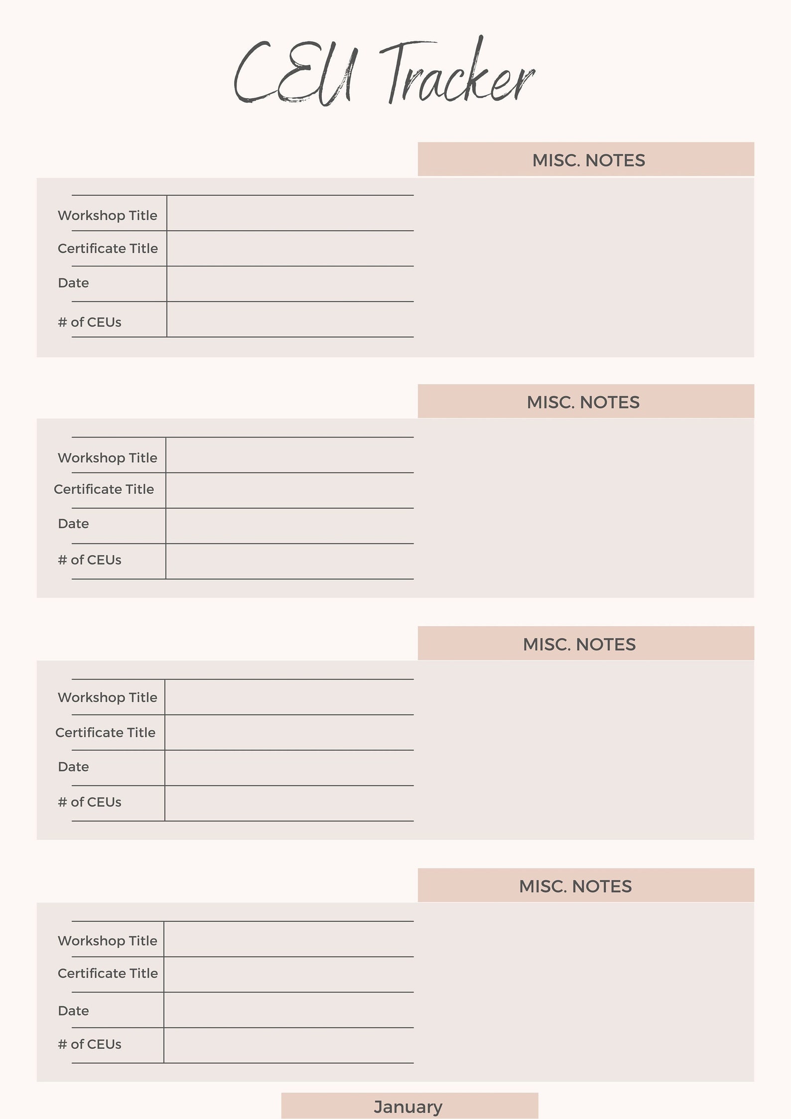 Ceu Tracker | Ceu Log | Therapy Worksheet | Planner Insert | Worksheet ...