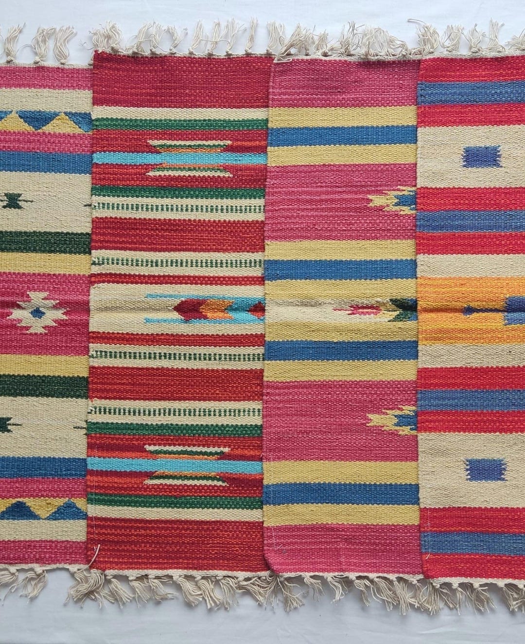 Cotton Flatweave Multicoloured Rug - Machine Washable - Small Rug ...