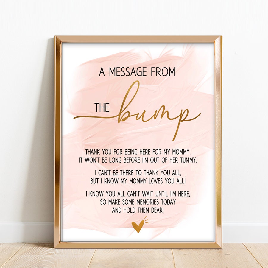Girl Baby Shower Message From the Bump Sign, Pink Watercolor Gold Foil ...