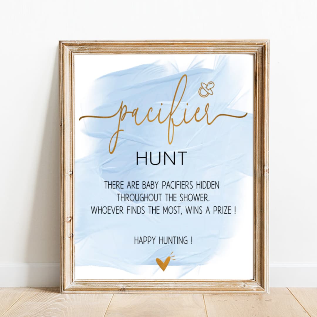 Pacifier Hunt Sign Printable, Boy Baby Baby Shower Game Card, Gold Foil ...