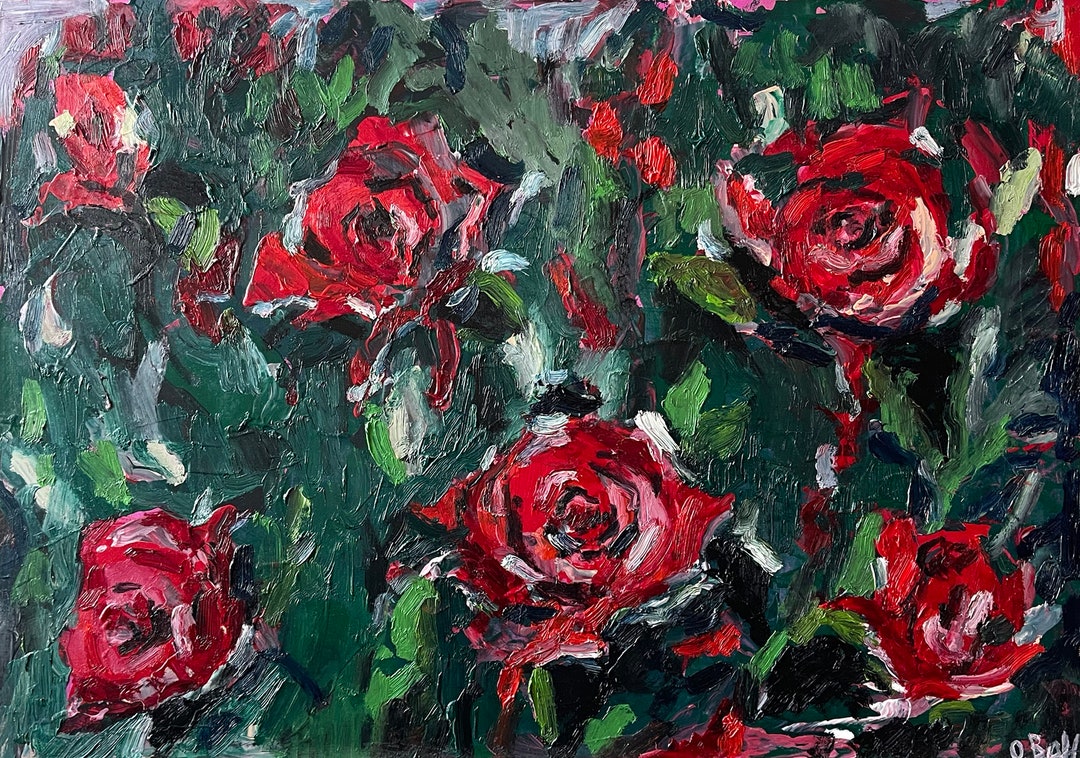 Roses Painting Abstract Original Art Floral Wall Art Modern Painting ...