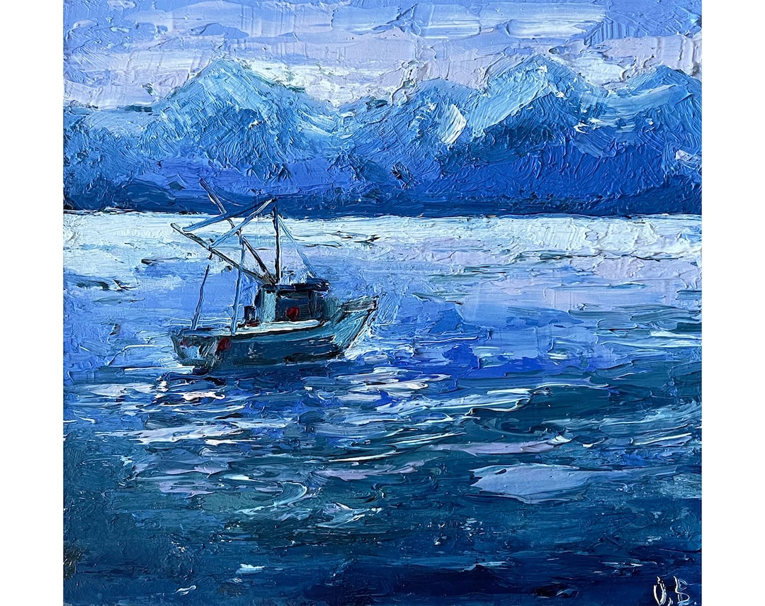 Alaska Painting Fishing Boat Original Art Oil Painting 8 by 8" Alaska ...