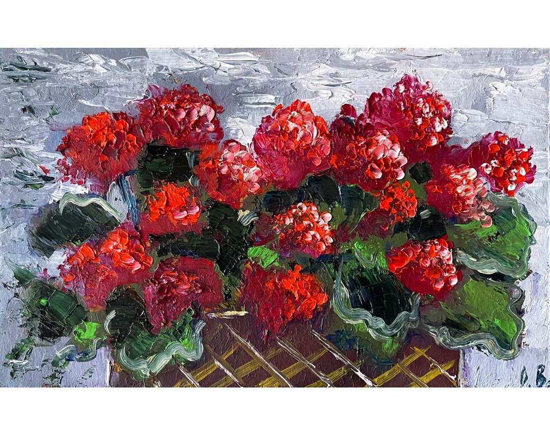 Geranium Painting Flower Original Art Impasto Oil Painting 10 by 6 ...