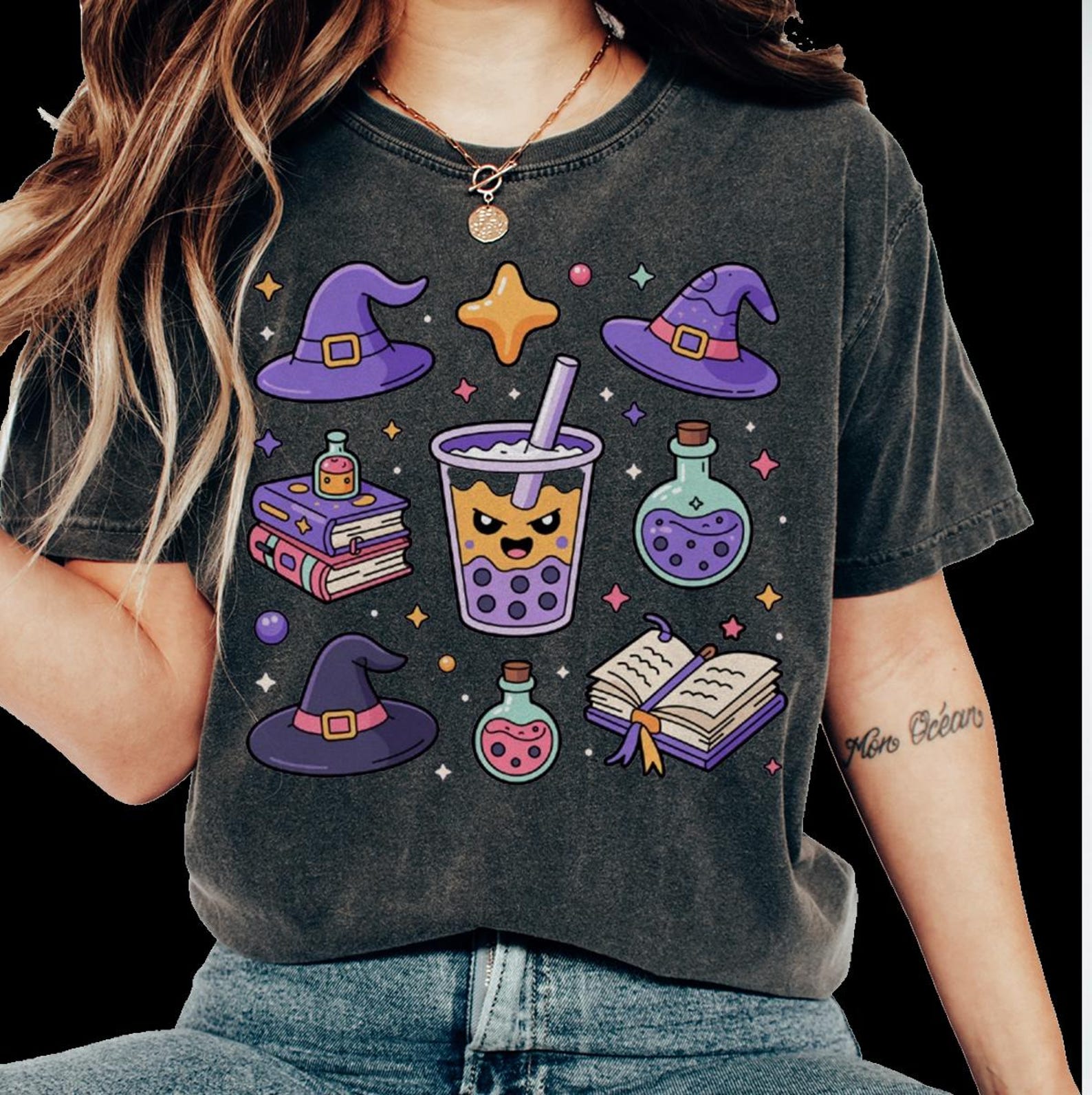 Kawaii Halloween Boba PNG Clipart | Cute Witch Hat Potion Book Digital ...