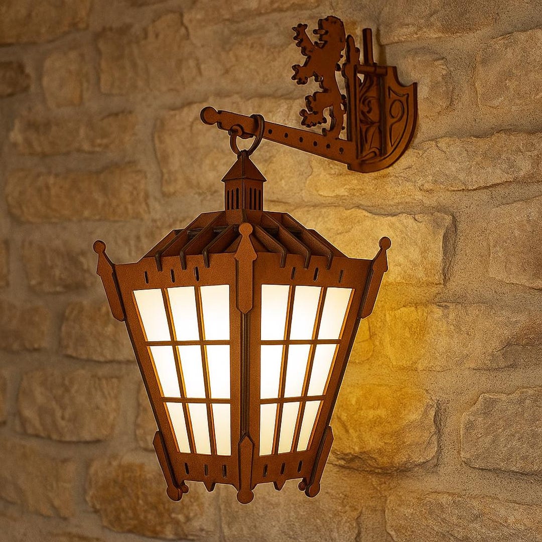 Medieval Wall Lantern Laser Cut SVG Vintage Sconce Lamp Template, Wood ...