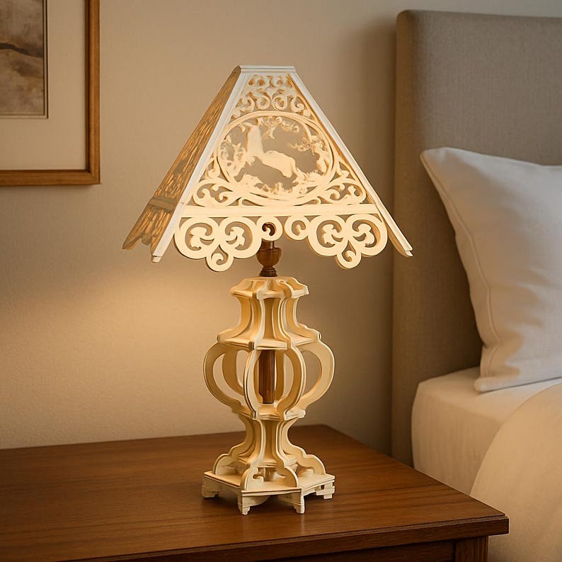 Vintage Deer Wooden Lamp Shade | Laser Cut Deer Lamp | Rustic Woodland ...