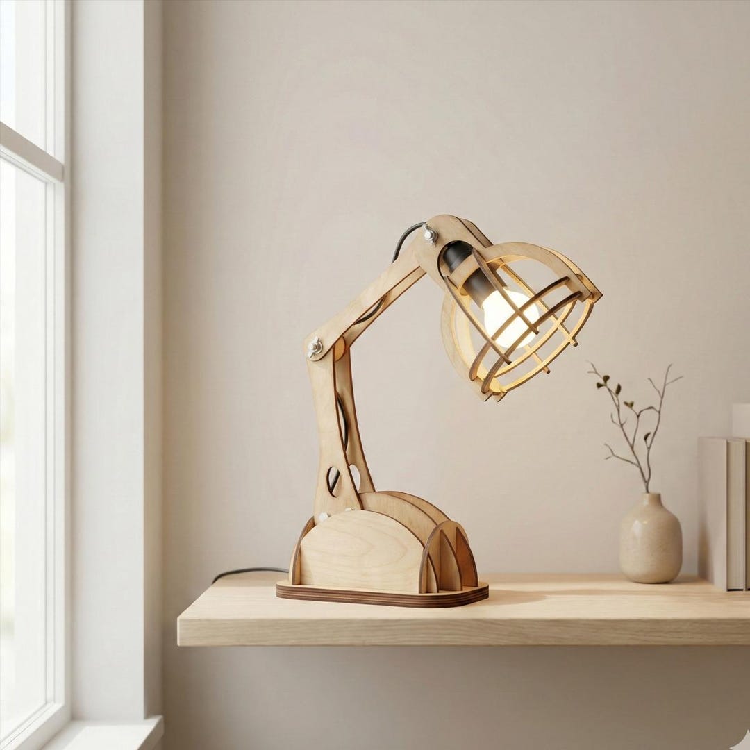 Adjustable Desk Lamp Laser Cut File | Articulated Wooden Lamp SVG Dxf ...