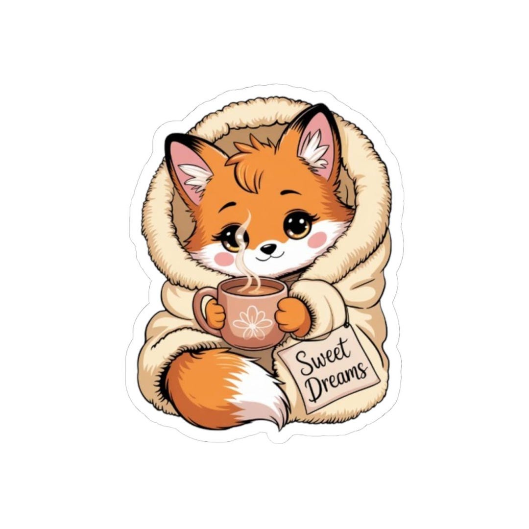 Cute Furry Fox Drinking Hot Tea Sticker | Sweet Fox Cuddling in Hoodie ...