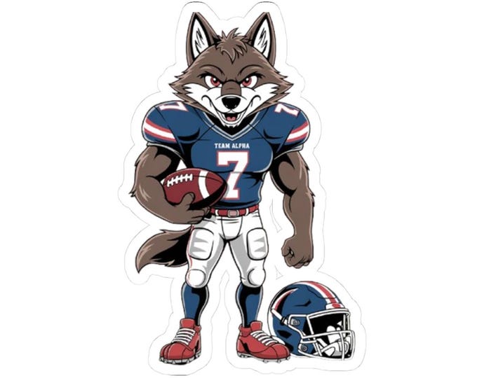 Furry Football Wolf Sticker in Alpha Jersey With Bold Pose | Tough ...