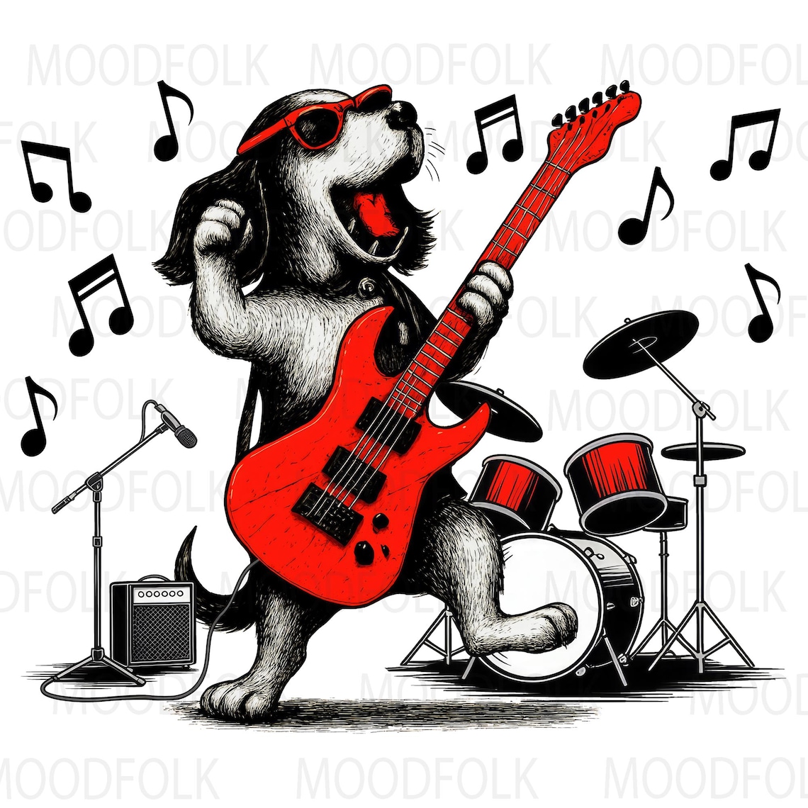 Rockstar Dog PNG Clipart | Cool Guitar Playing Dog Digital Design ...