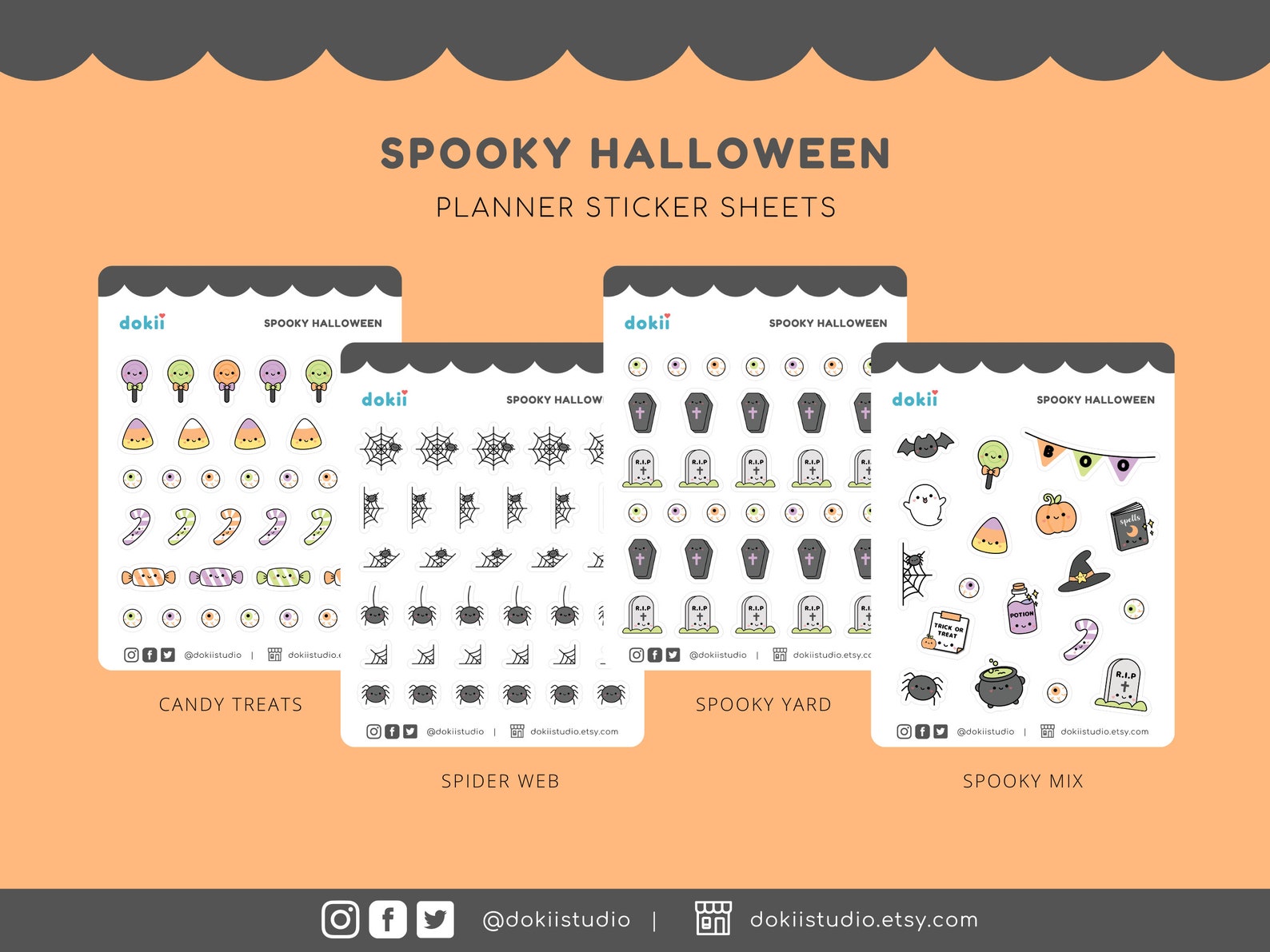 Kawaii Halloween Sticker Sheet | Cute Spooky Season Planner Sticker ...