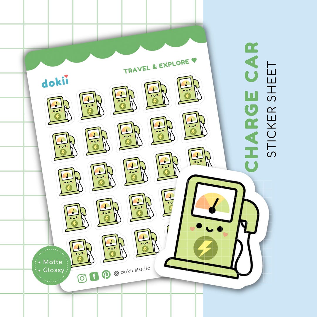 25 Cute Charge Car Sticker Sheet | Electric Car Planner Sticker ...