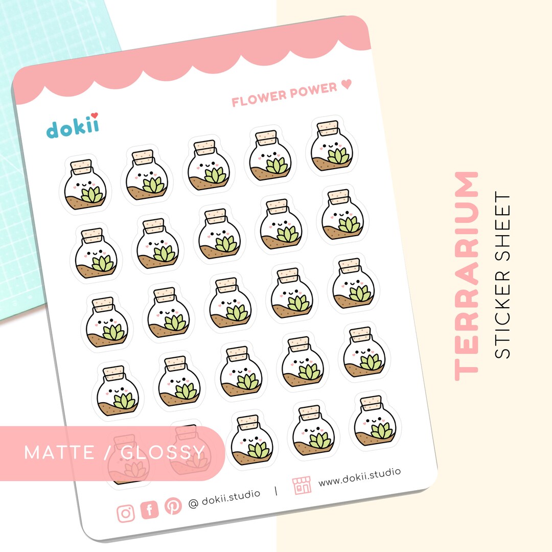Kawaii Plant Terrarium Sticker Sheet | Cute Succulents Planner Stickers ...