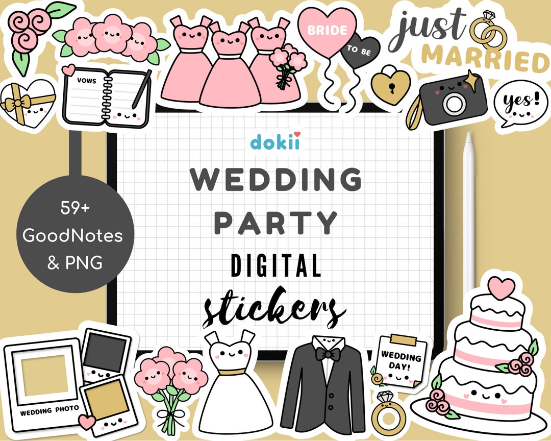 Cute Wedding Party Digital Sticker Pack | 59+ Kawaii Wedding Goodnotes ...